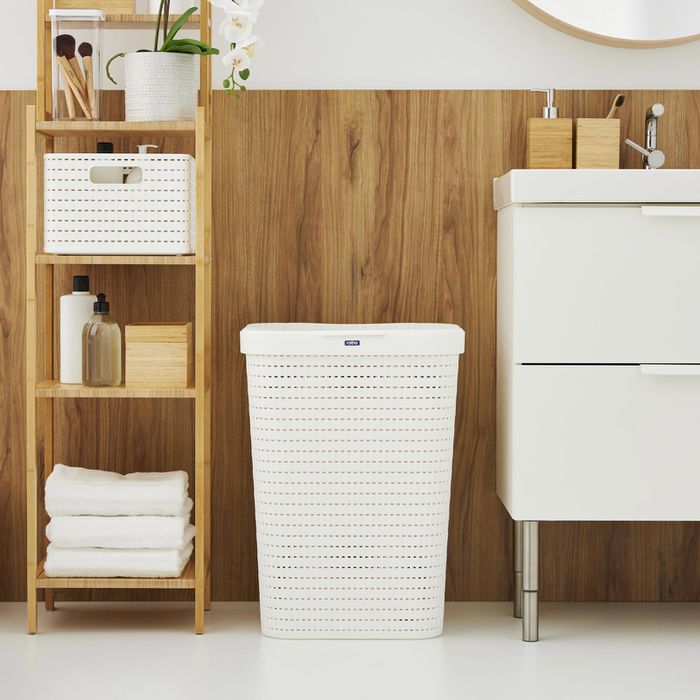 Rotho Wäschekorb Country, weiß, mit Deckel, aus Kunststoff, 42 x 57,2 x ...