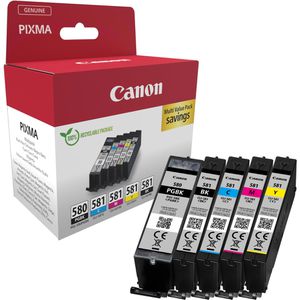 Canon Tinte PGI-580PGBK + CLI-581 BK, C, M, Y, Multipack, 2078C007, 1x ...