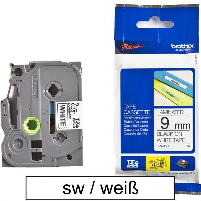 Brother TZe-221 9mm Schriftband P-touch Tape weiß - Böttcher AG
