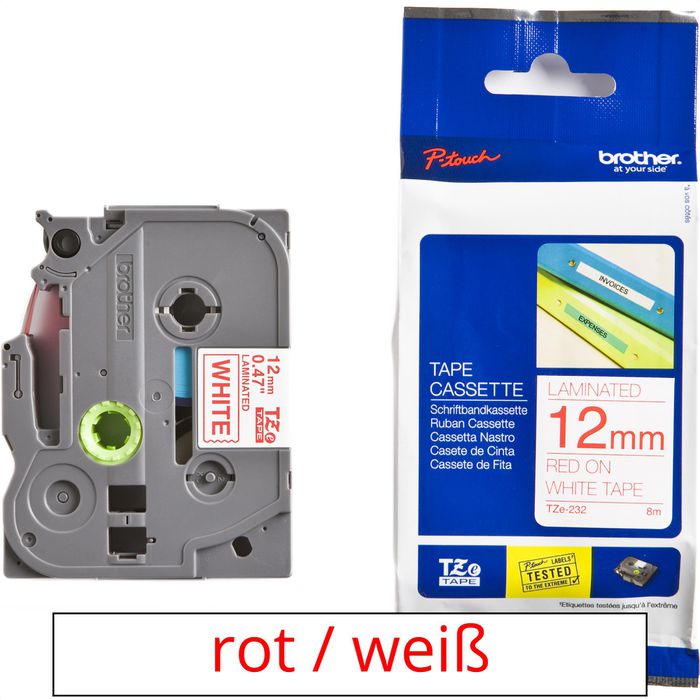 Brother TZe-232 12mm Schriftband P-touch Tape weiß - Böttcher AG