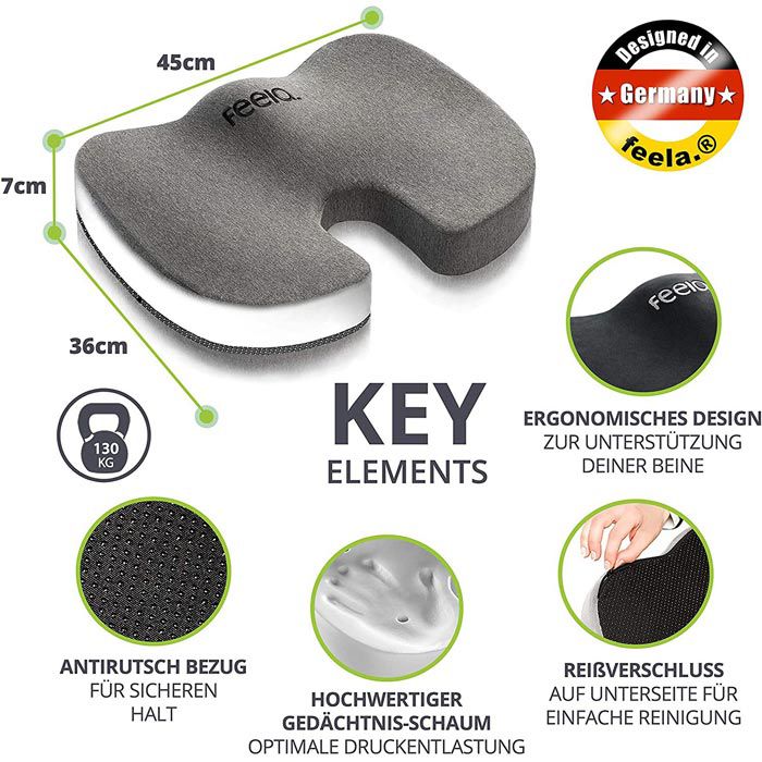 feela Sitzkissen orthopädisch, dunkelgrau, weich, Steißbeinkissen für ...