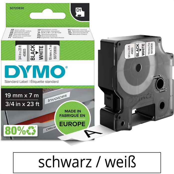 Dymo 45803 D1 19mm Schriftband s0720830 7m weiß - Böttcher AG