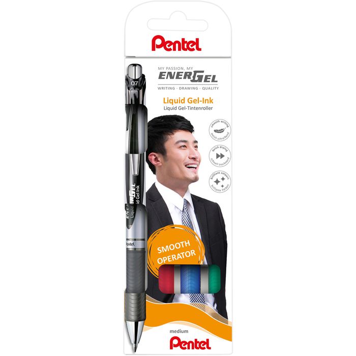 Pentel Gelschreiber EnerGel, BL77-4, Strichbreite 0,35mm, farbig sortiert, 4 Stück - Böttcher AG