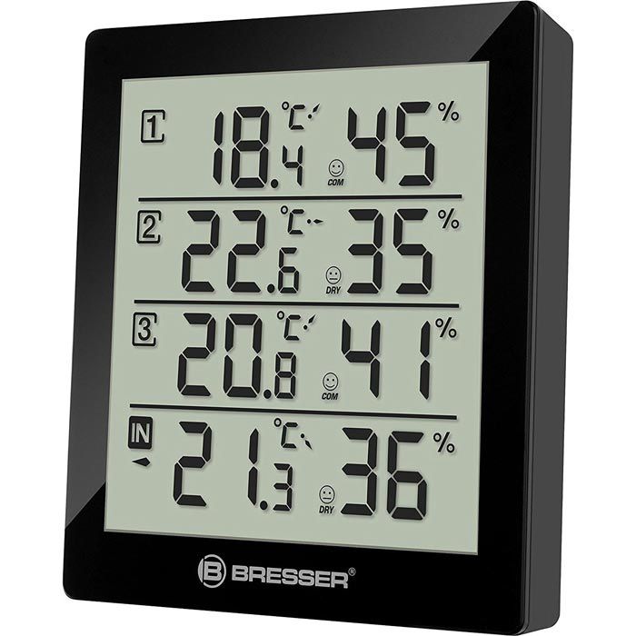 Bresser Thermo-Hygrometer Temeo Hygro Quadro, für innen und außen, inkl. 3 Funk-Sensoren ...