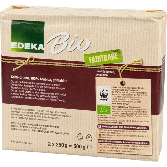 Edeka Kaffee BIO, gemahlener Kaffee, 500g - Böttcher AG
