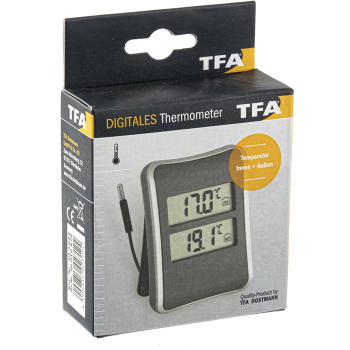 TFA Thermometer 30.1044 digital mit Kabel, Innen-Außentemperatur ...