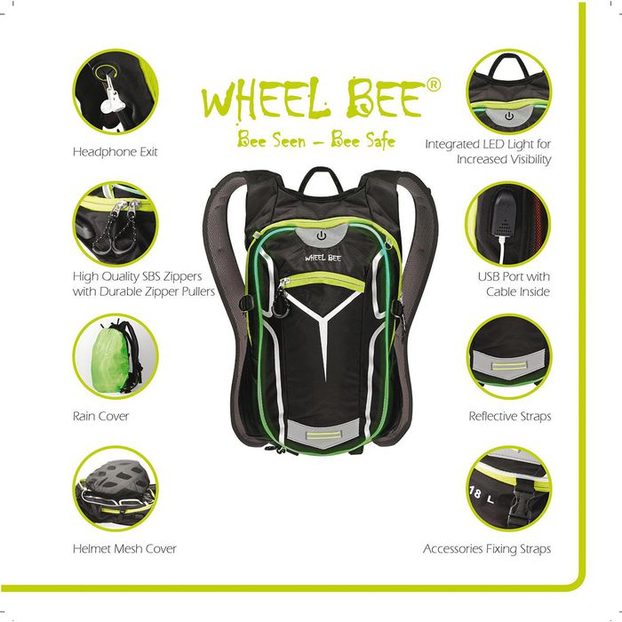 Wheel-Bee Rucksack Bike Stelvio, mit LED-Licht, schwarz, Laptopfach, Polyester, 18L, 46cm ...
