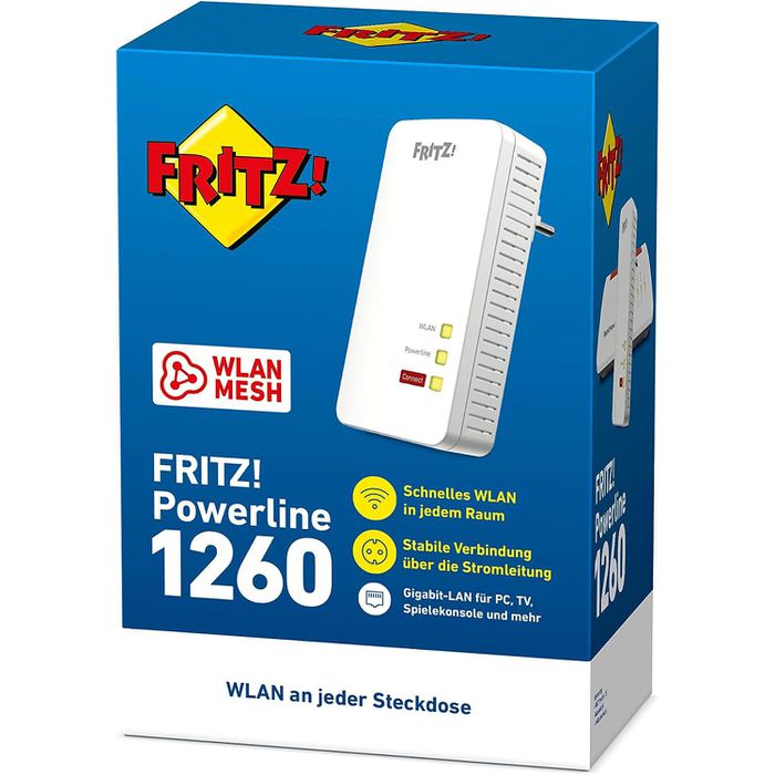 AVM Powerline FRITZ!Powerline 1260E WLAN Single, 1 Adapter, bis 1200 / ...