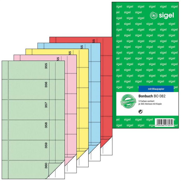 Sigel Bonbuch BO082, farbig sortiert, Kompaktblock mit je 360 Bons, 5 Stück - Böttcher AG