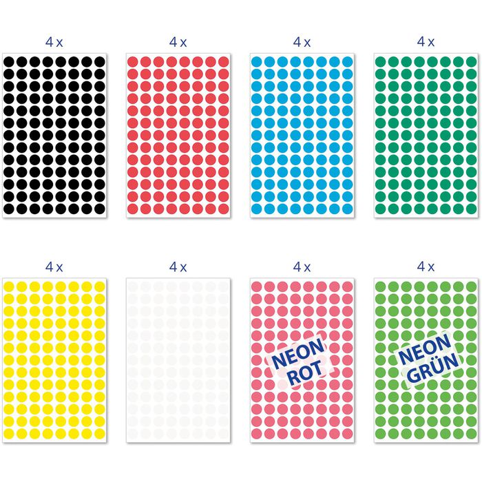 Zweckform Markierungspunkte 59994, farbig sortiert, Ø 8 mm, 3328 Stück ...