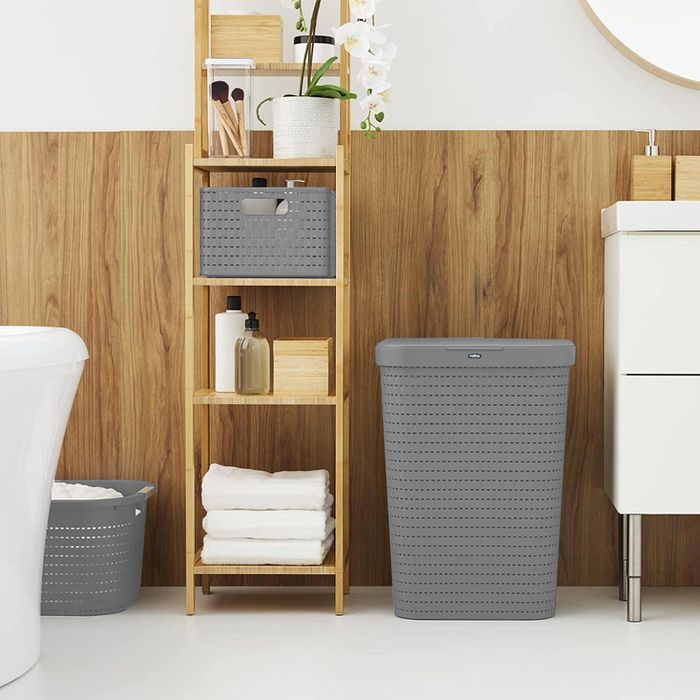 Rotho Wäschekorb Country, anthrazit, mit Deckel, aus Kunststoff, 42 x ...