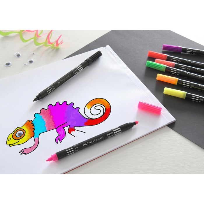 Faber-Castell Filzstifte 151109 Doppelfasermaler Neon, 2 Strichbreiten ...