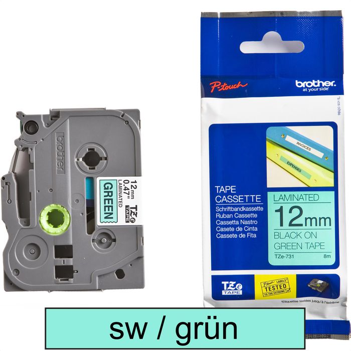 Brother TZe-731 12mm Schriftband P-touch Tape grün - Böttcher AG