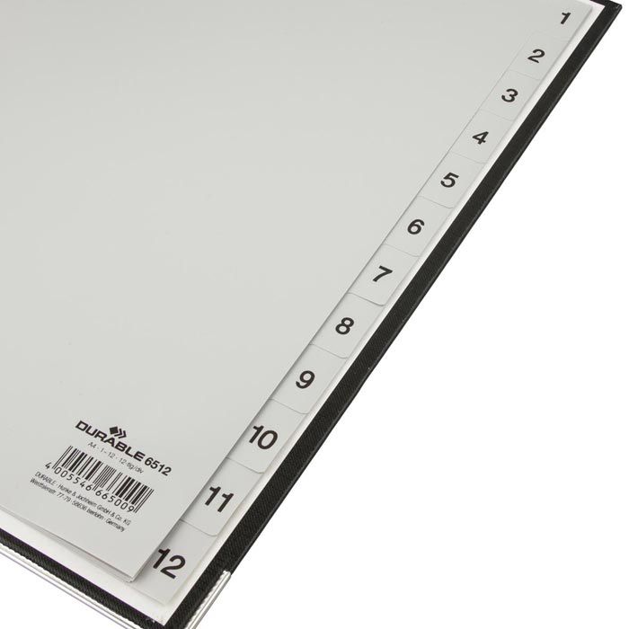 Durable 6512-10 Register Kunststoff 1-12, A4, 12-teilig, grau - Böttcher AG