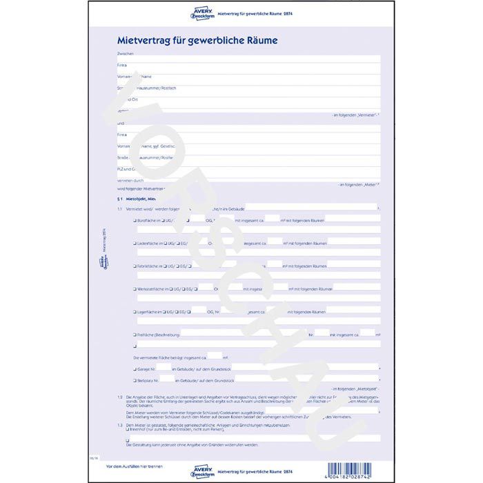 Zweckform Mietvertrag 2874, DIN A4, für gewerbliche Räume, 6-seitig ...