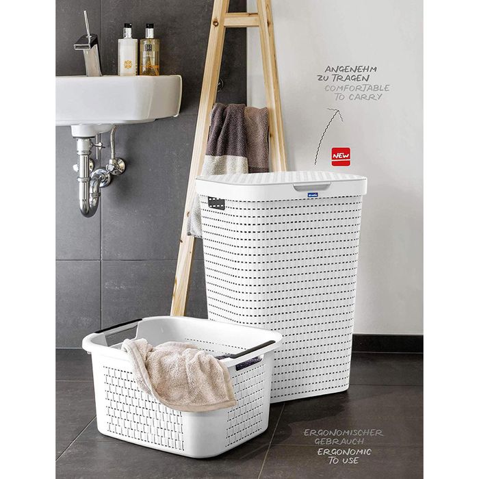 Rotho Wäschekorb Country, weiß, mit Deckel, aus Kunststoff, 42 x 57,2 x ...